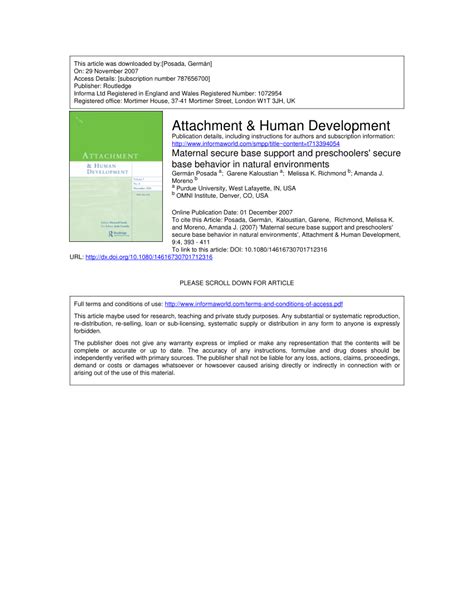 Pdf Maternal Secure Base Support And Preschoolers Secure Base
