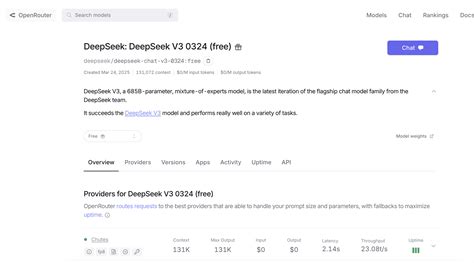 Openrouter теперь предлагает бесплатный доступ к Deepseek V3 0324