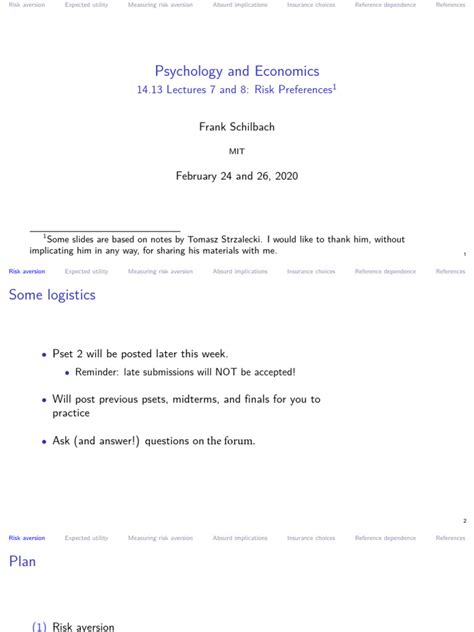 Lectures 7 And 8 Risk Preferences Pdf Risk Aversion Risk