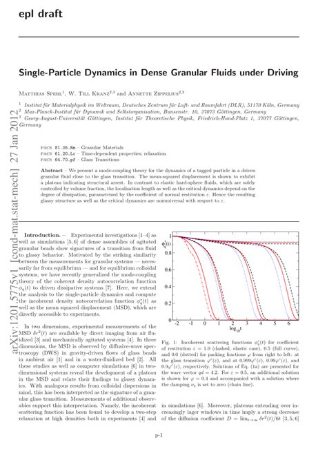 Pdf Single Particle Dynamics In Dense Granular Fluids Under Driving