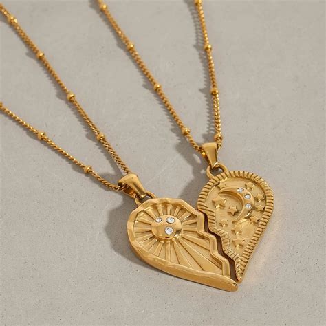 Eternal Bond Sun And Moon Heart Necklace Set In 2025 Gold Moon Heart