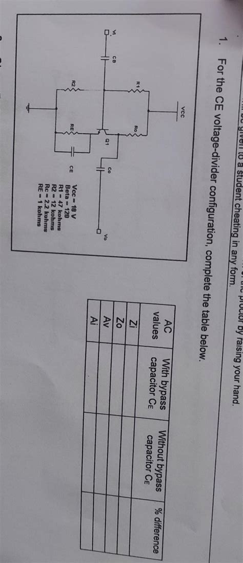 Solved 1 For The Ce Voltage Divider Configuration Complete