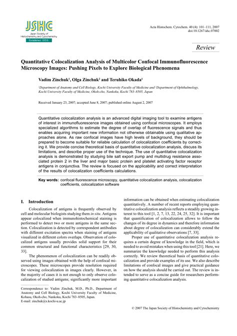 Pdf Quantitative Colocalization Analysis Of Multicolor Confocal