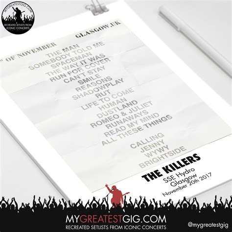 The Killers Glasgow Nov 20th 2017 Recreated Setlist Poster My