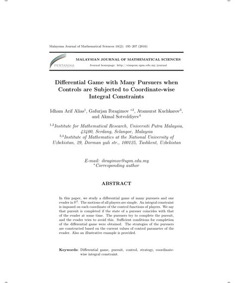 Pdf Differential Game With Many Pursuers When Controls Are Subjected To Coordinate Wise