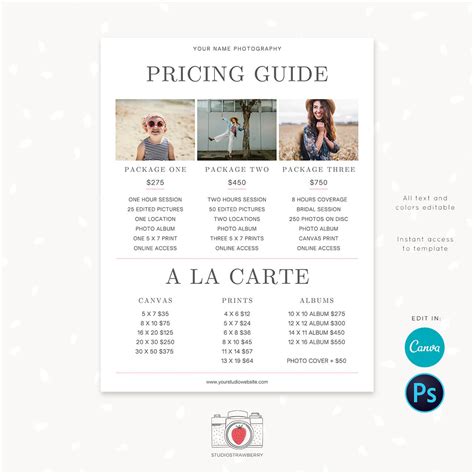 Pricing Guide Template For Photographers “paris Collection” Strawberry Kit