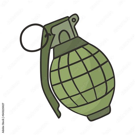 Green Grenade Doodle Cartoon Illustration Explosive Weapon Army