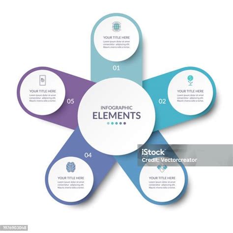 벡터 인포 그래픽 서클입니다 5단계의 사이클 다이어그램 보고서 비즈니스 분석 데이터 시각화 소셜 미디어 및 프레젠테이션을 위한