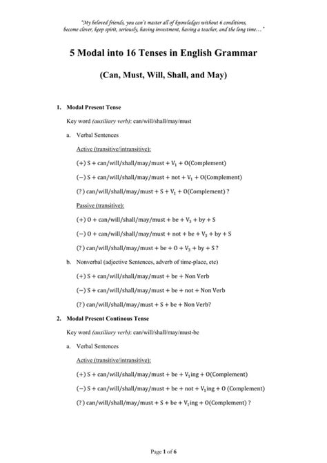 Combination Modal And Tenses Pdf