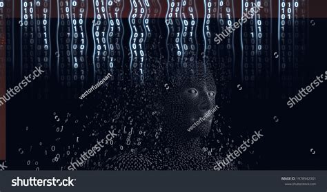 composition binary coding exploding human bust stock illustration