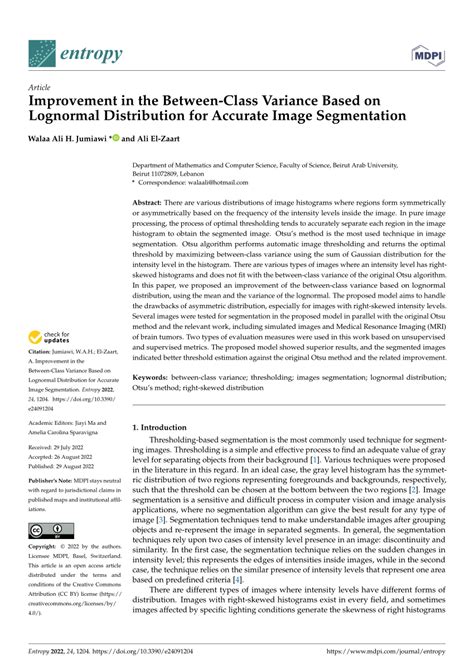 Pdf Improvement In The Between Class Variance Based On Lognormal Distribution For Accurate