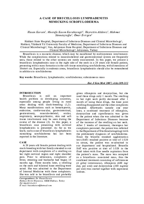 Pdf A Case Of Brucellosis Lymphadenitis Mimicking Scrofuloderma