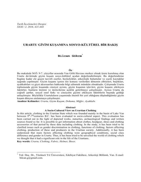 Urartu Giyim Kusamina Sosyo Kulturel Bi