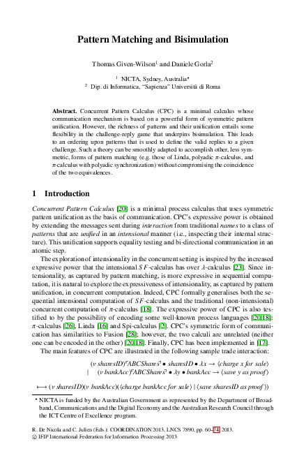 Pdf Pattern Matching And Bisimulation