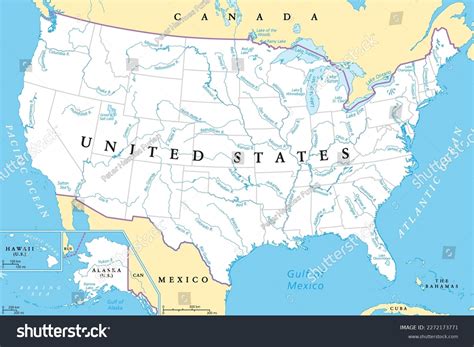 United States Rivers Lakes Political Map Stock Vector Royalty Free