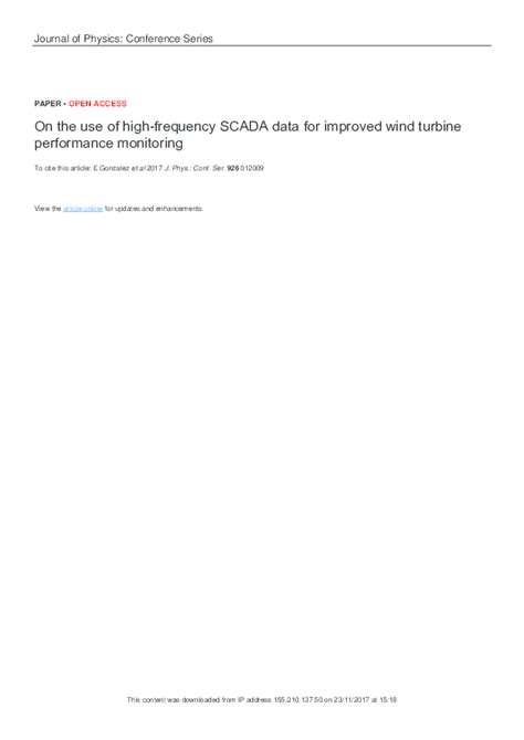 Pdf On The Use Of High Frequency Scada Data For Improved Wind Turbine