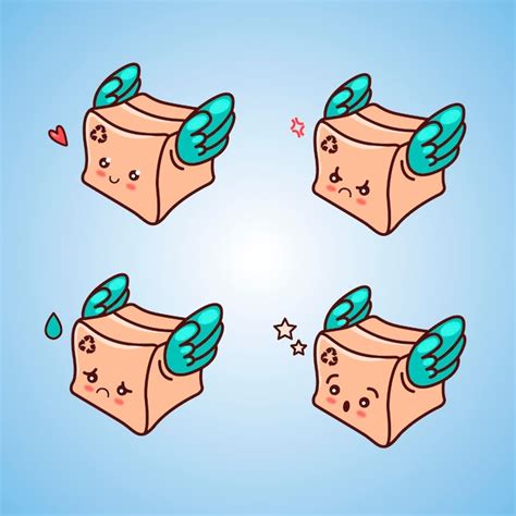 날개가 달린 귀여운 만화 배달 상자 프리미엄 벡터