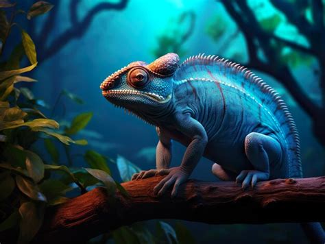 Premium Ai Image Blue Chameleon In The Natural Environment Generative Ai