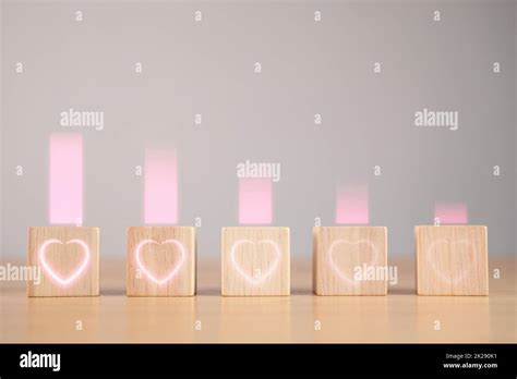 Valentines Day Concept Level Of Love In Bar Chart The Wood Cube Blocks Have Visual Effect In