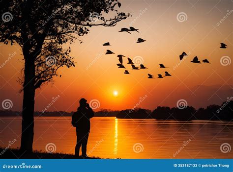 Person Birdwatching In A Cartoon Style Illustration 346038784