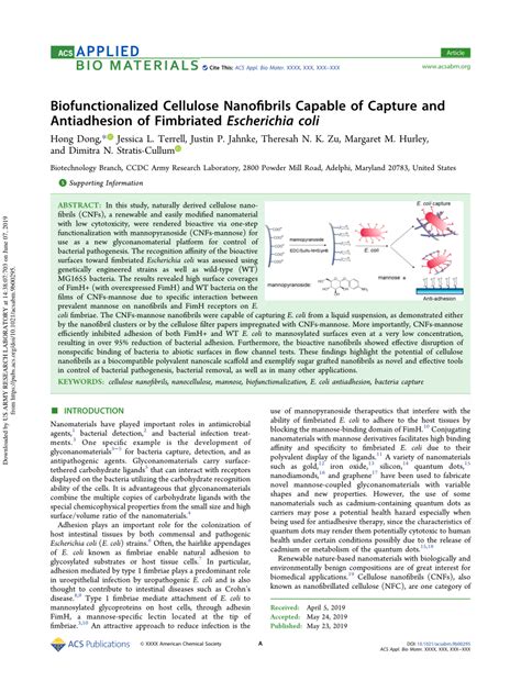 Pdf Biofunctionalized Cellulose Nanofibrils Capable Of Capture And
