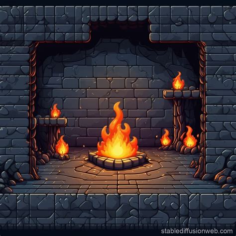 2d Pixel Art Cave With Volcanic Fire Stable Diffusion Online