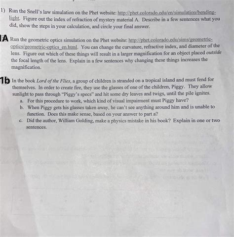 Solved Run The Snells Law Simulation On The Phet Website