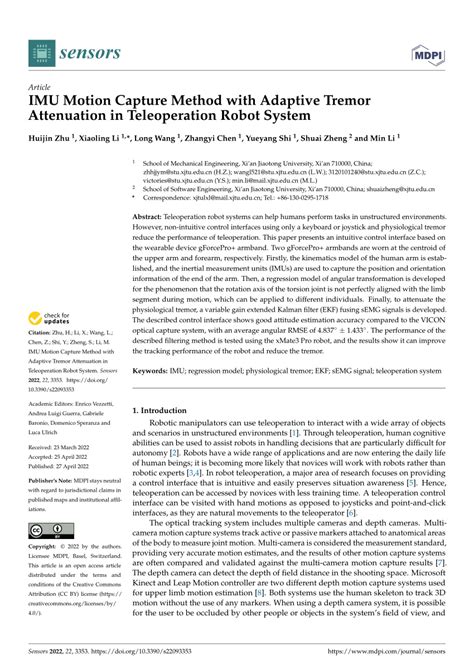 PDF IMU Motion Capture Method With Adaptive Tremor Attenuation In Teleoperation Robot System