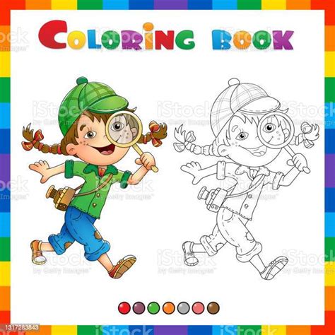루페와 만화 소녀 형사의 색칠 페이지 개요 아이들을위한 색칠 공부 아이에 대한 스톡 벡터 아트 및 기타 이미지 아이 퍼즐 놀기 Istock