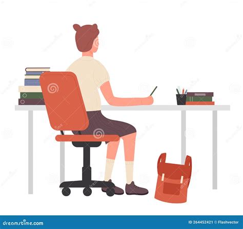 Back View Of Sitting Nerd Girl At School Table Stock Vector