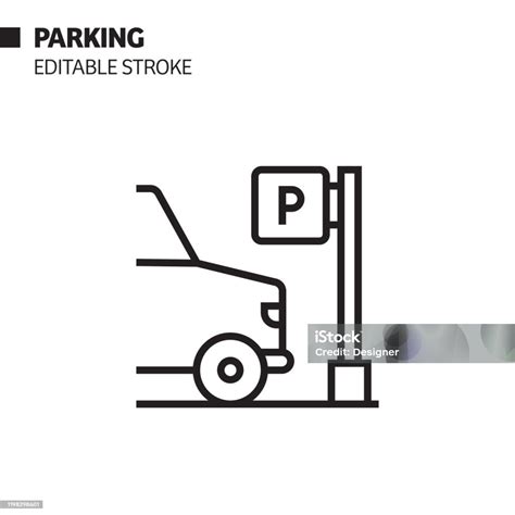 자동차 주차 선 아이콘 윤곽선 벡터 기호 그림입니다 픽셀 완벽 편집 스트로크 주차장에 대한 스톡 벡터 아트 및 기타 이미지
