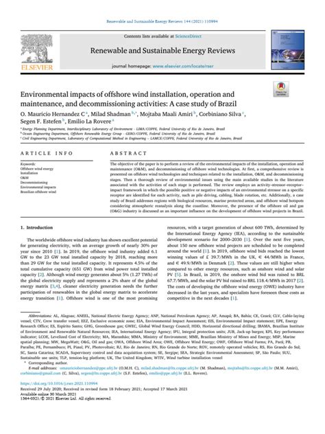 Environmental Impacts Of Offshore Wind Installation Operation And Maintenance And
