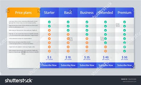 Price Comparison Table Vector Chart Plan เวกเตอร์สต็อก ปลอดค่า
