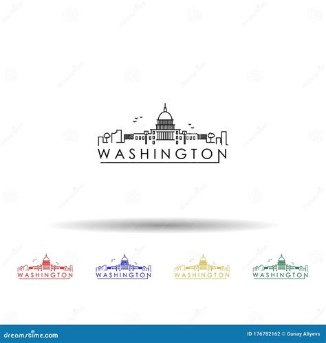 Outline Washington Dc Usa City Skyline With Modern Buildings Multi