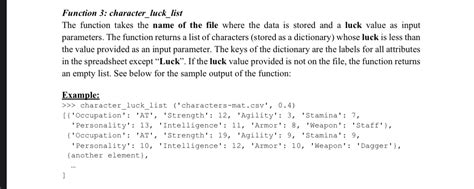 Solved Function 3 Characterlucklistthe Function Takes The