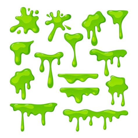 Premium Vector Set Of Slime Splashes Liquid Goo Of Toxic Green Color Abstract Blots Dripping