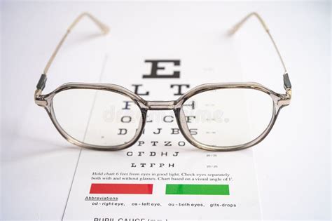 Glasses On Eye Testing Exam Chart To Check Eyesight Accuracy Of Reading