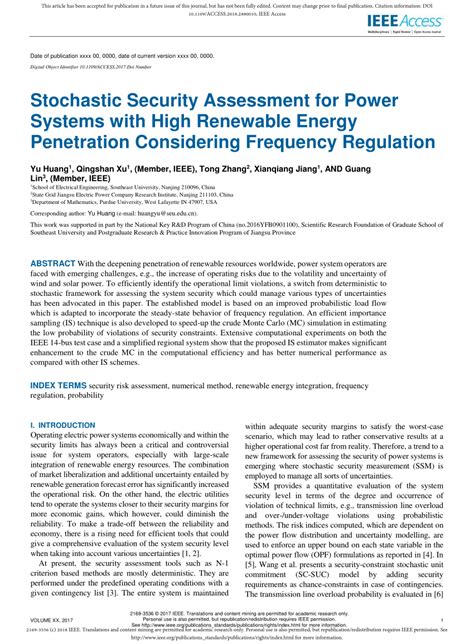 Pdf Stochastic Security Assessment For Power Systems With High Renewable Energy Penetration