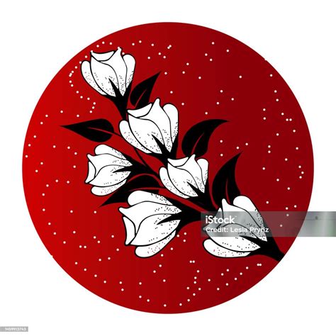 꽃꽂이 꽃과 새싹의 가지 빨간색 배경에 꽃다발 손 그림 양식화 된 장식 초대장 카드 포스터 전단지 배경 클립 아트 또는 색칠 공부 페이지 배경 주제에 대한 스톡 벡터 아트