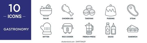 Gastronomy Outline Icon Set Includes Thin Stock Vector Royalty Free