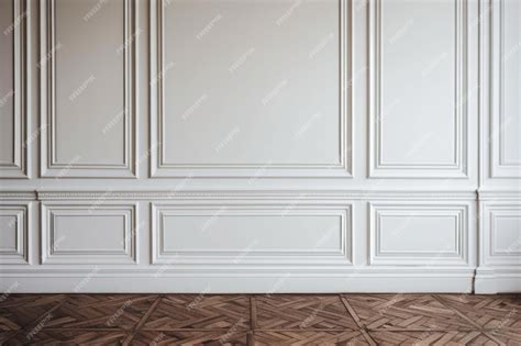 Premium Photo White Classic Wall Background Brown Hardwood Flooring