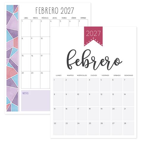 Calendario Febrero 2027 · Pdf Para Imprimir