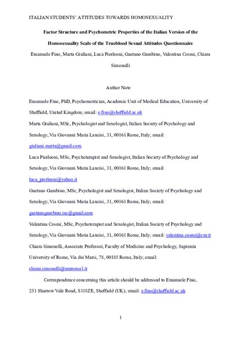 Pdf Factor Structure And Psychometric Properties Of The Italian Version Of The Homosexuality