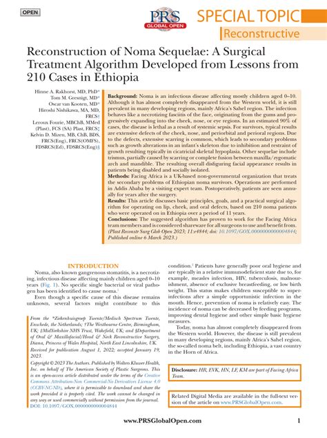 Pdf Reconstruction Of Noma Sequelae A Surgical Treatment Algorithm Developed From Lessons