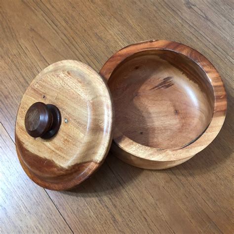 Hand Carved Wood Serving Bowl With Lid Made Of Guamuchil Wood From Mexico