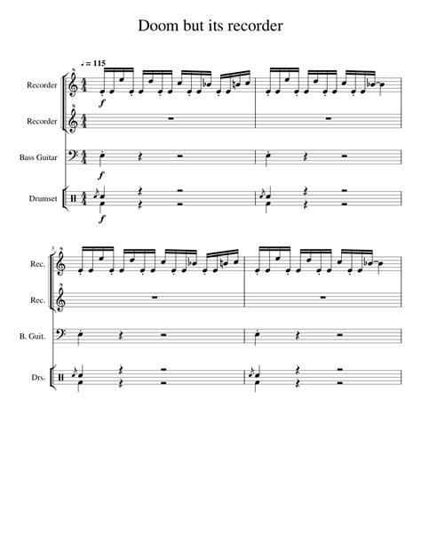 Doom But Its Recorder Sheet Music For Bass Guitar Drum Group Recorder