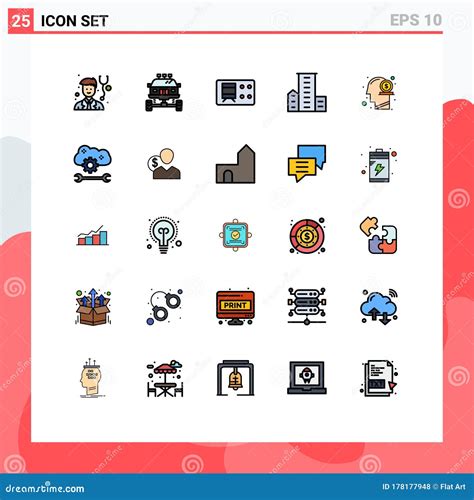 Pictogram Set Of 25 Simple Filled Line Flat Colors Of Head Residences Railroad Housing