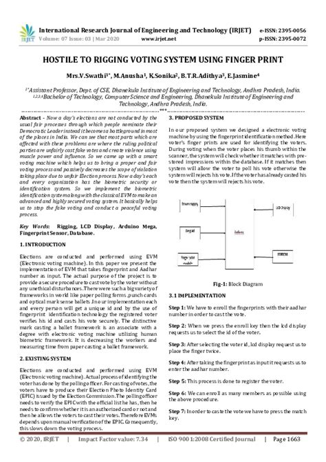 Pdf Irjet Hostile To Rigging Voting System Using Finger Print