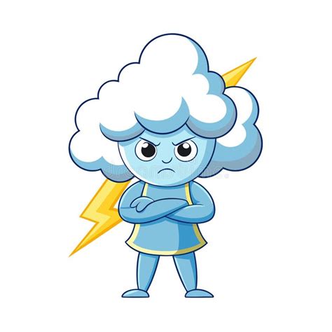 Angry Cartoon Cloud Girl With Lightning Bolt Isolated On White