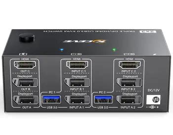 Kceve Kvm Switch Monitors Computers K Hz K Hz Hdmi Displayport Kvm Switch Triple